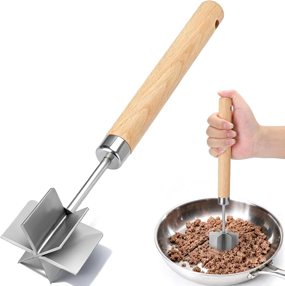 Meat Chopper Stainless Steel, 6 Curve Blades Meat Masher, 11 Inch ...