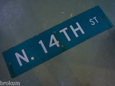LARGE ORIGINAL N. 14TH ST STREET SIGN 48" X 12" WHITE LETTERING ON ...