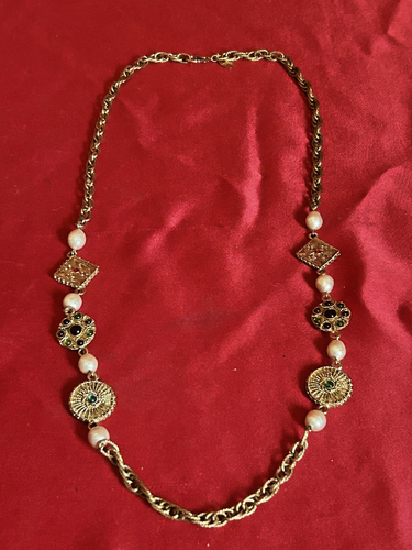 Butler & Wilson Chain Gold Toned Faux Pearls Colored Stones 36 ...