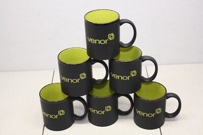 6x Lot Flat Black Outside Lime Green Inside Ceramic Coffee Mug Venor ...