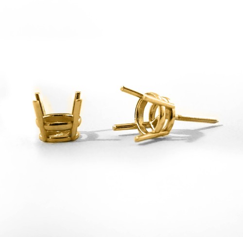 14K Yellow Gold Stud Earring Finding Mounting Setting Round 4Prong ...