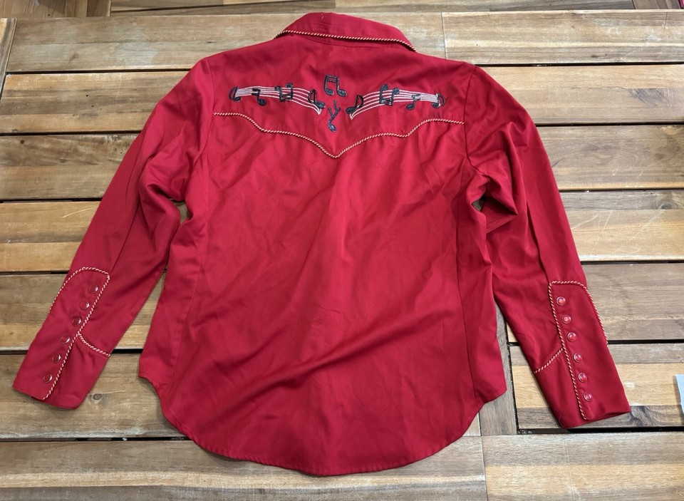 Scully Mens Red Music Notes Gold Embroidered Western Pearl Snap Shirt ...