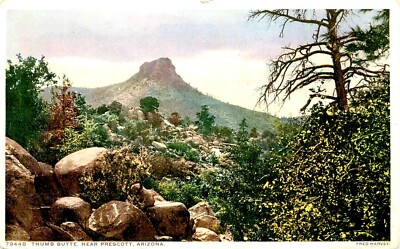 THUMB BUTTE NEAR PRESCOTT, ARIZONA, FRED HARVEY, VINTAGE POSTCARD (DT ...