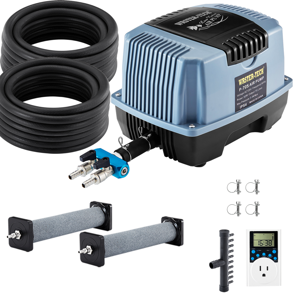 Koi Fish Pond Air Pump Septic Aerator Pump + Self Weighted Hose + Timer ...
