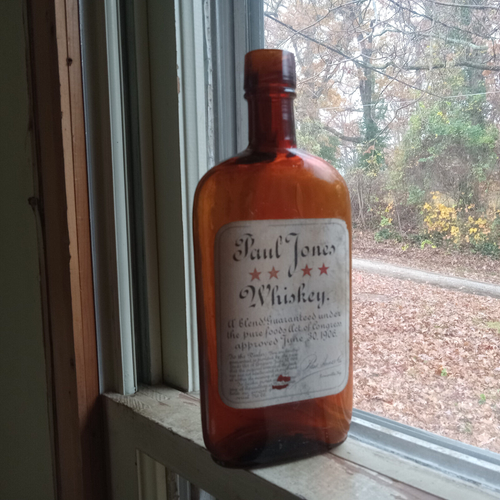 PAUL JONES EMB WITH 1906 LABEL AMBER PINT WHISKEY FLASK LOUISVILLE,KY ...