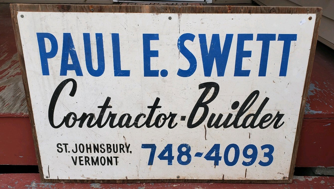 Vintage Paul E. Swett Contractor Builder Wooden Sign St. Johnsbury ...