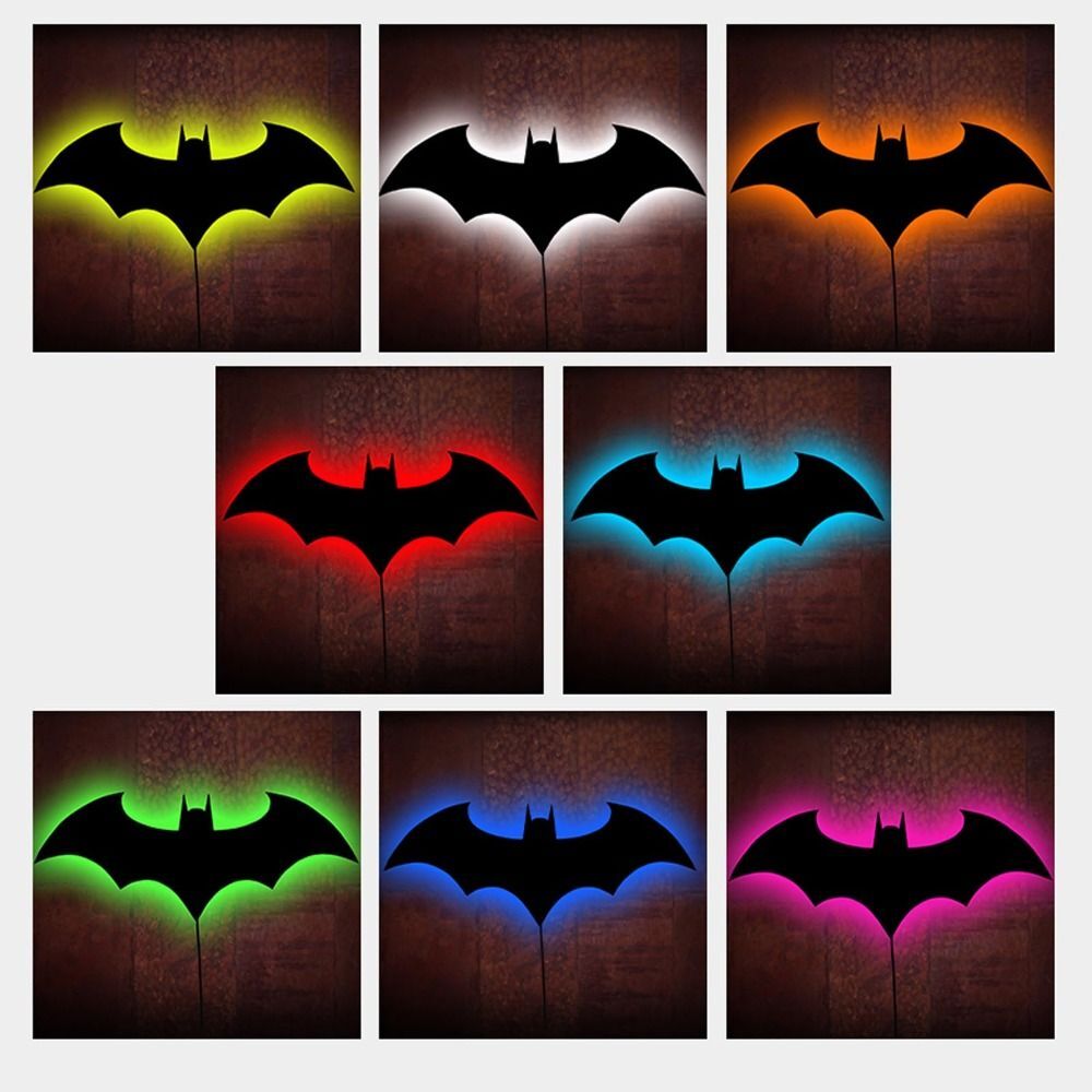 LED Bat Night Lights Glass LED Mirror Light Halloween Neon Lights ...