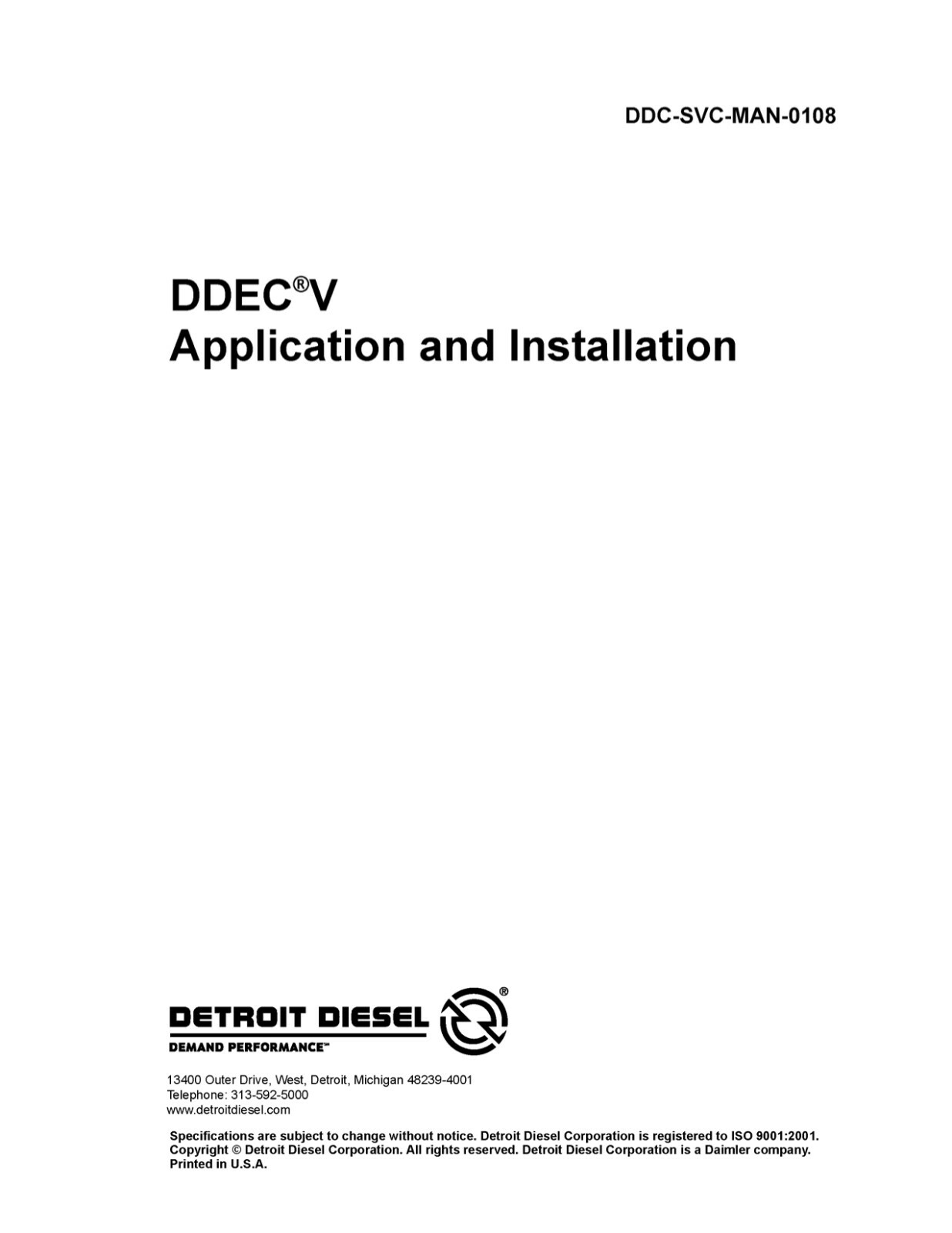 Detroit DDEC V Application and Installation Manual On CD DDC-SVC-MAN ...