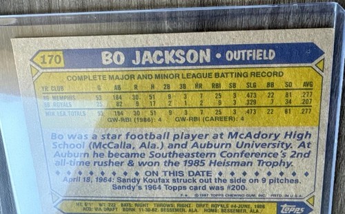 1987 Topps - Future Stars #170 Bo Jackson *ERROR* Rare | eBay