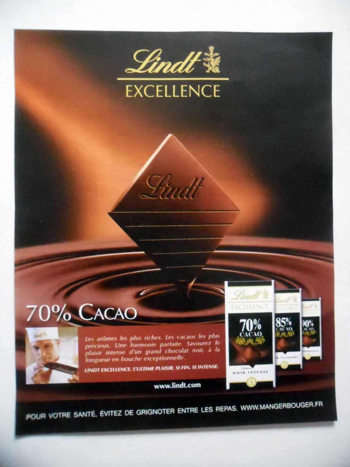 PUBLICITE-ADVERTISING : LINDT Excellence 70% Cacao 2016 Chocolat | eBay