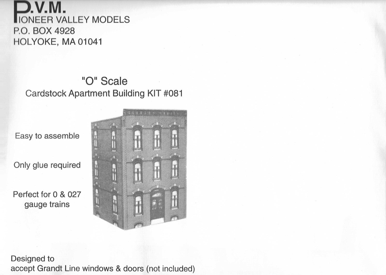 Pioneer Valley Models O Scale Cardstock Apartment Building Kit #081 | eBay