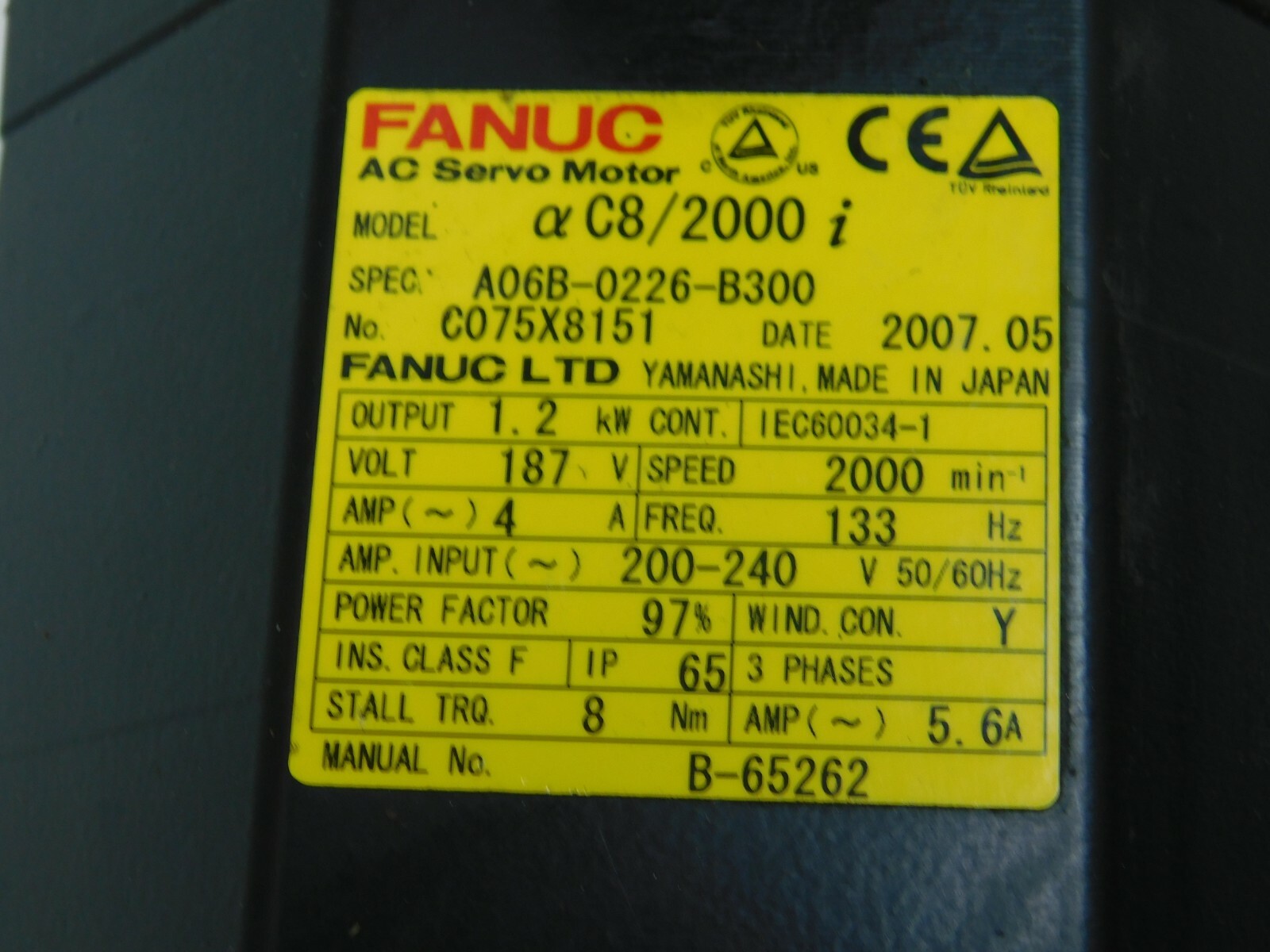 FANUC A06B-0226-B300 A06B0226B300 SERVOMOTOR ID166932 for sale online ...