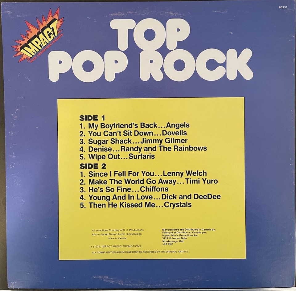 Top Pop Rock- Original Artists Vinyl Compilation LP (Impact Music ...