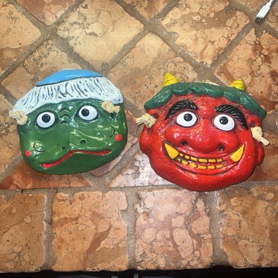 Japanese Demon Face Masks Vintage Japanese Face Masks, Set of 2 Ceramic ...