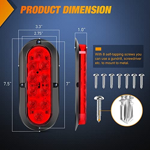 6 Inch Oval Red LED Trailer Tail Light Surface Mount Red Lights Screws ...