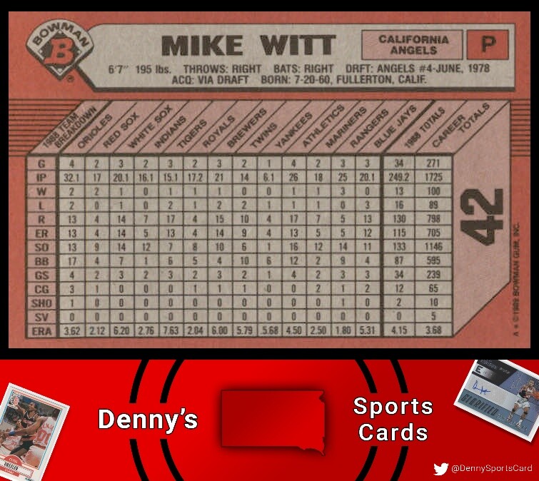 1989 Bowman #42 Mike Witt California Angels Baseball Card | eBay