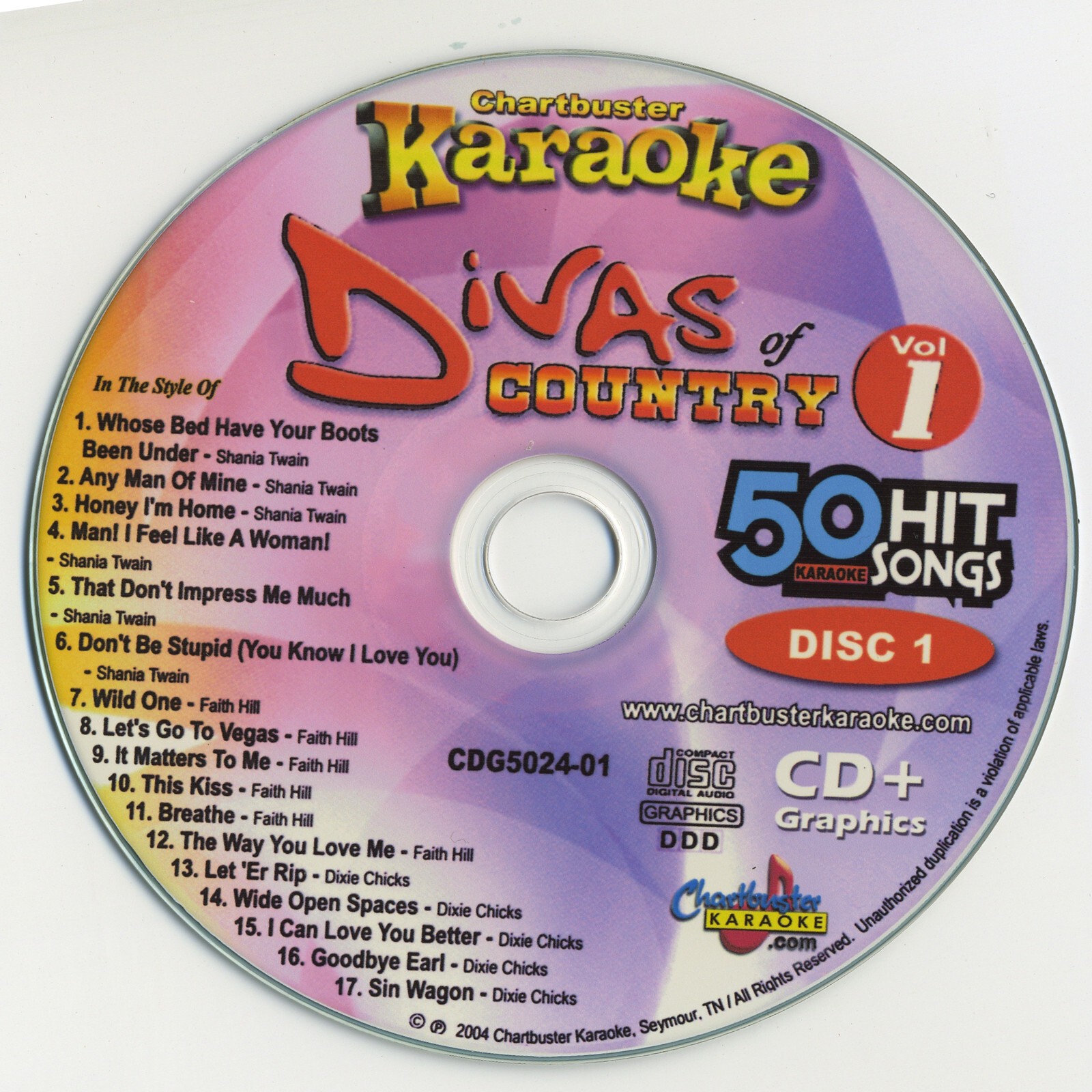 CHARTBUSTER KARAOKE CD+G 5024 Disc#1 COUNTRY DIVAS Faith Hill,Shania ...
