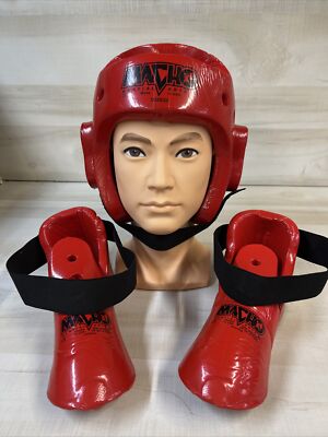 Macho Red Adult Headgear Head Protector & Shoe MMA Taekwondo Judo ...