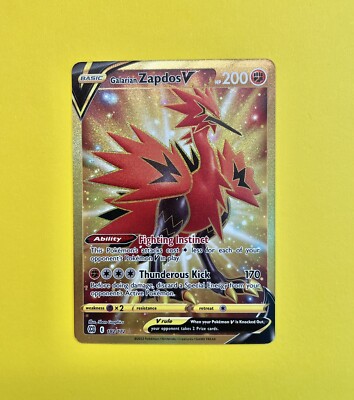 Pokémon TCG Galarian Zapdos V Brilliant Stars 182/172 Gold Secret Rare ...