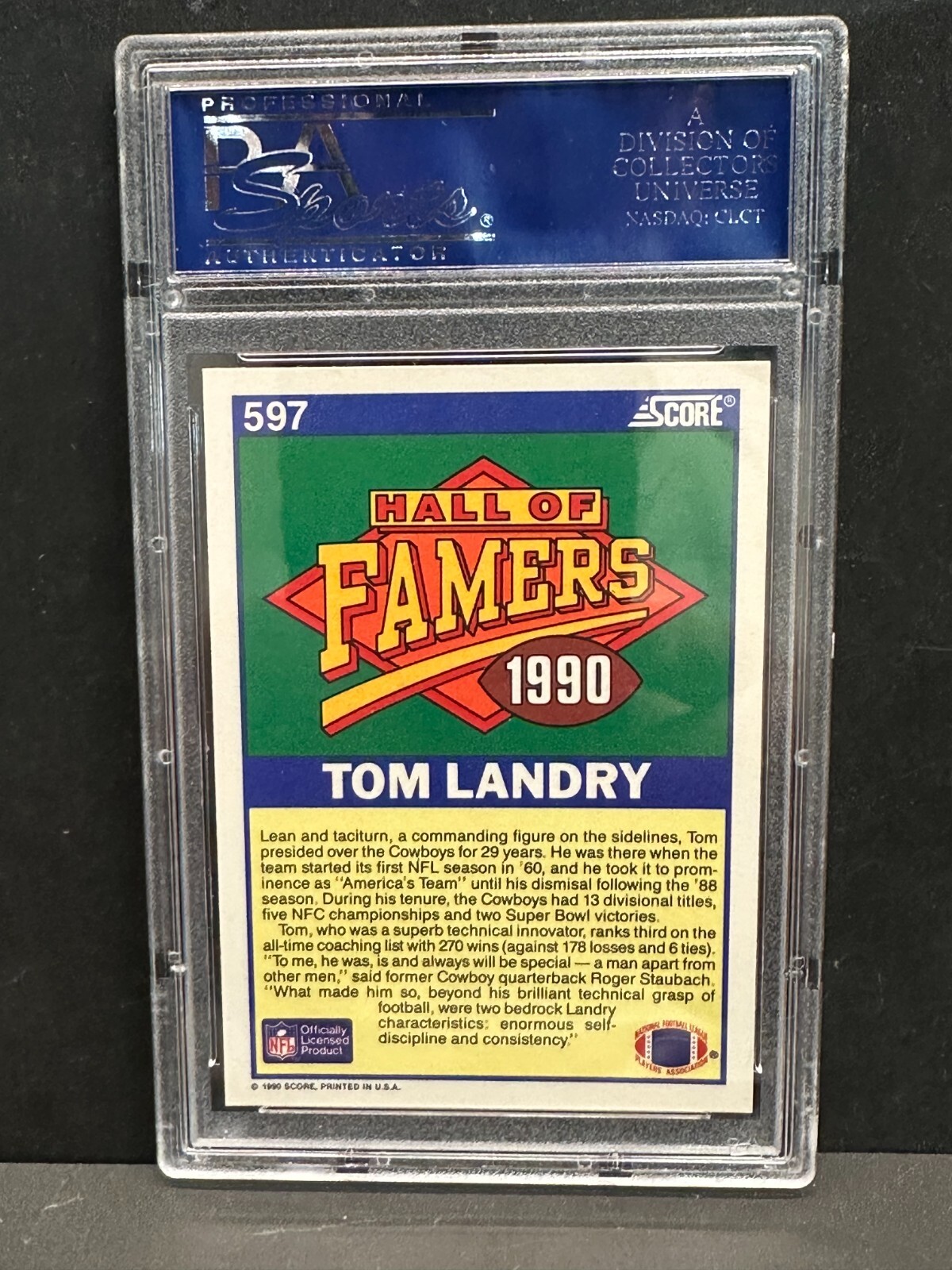 Tom Landry 1990 Score Hall of Famer Card #597 PSA 10 GEM MT Cowboys Low ...