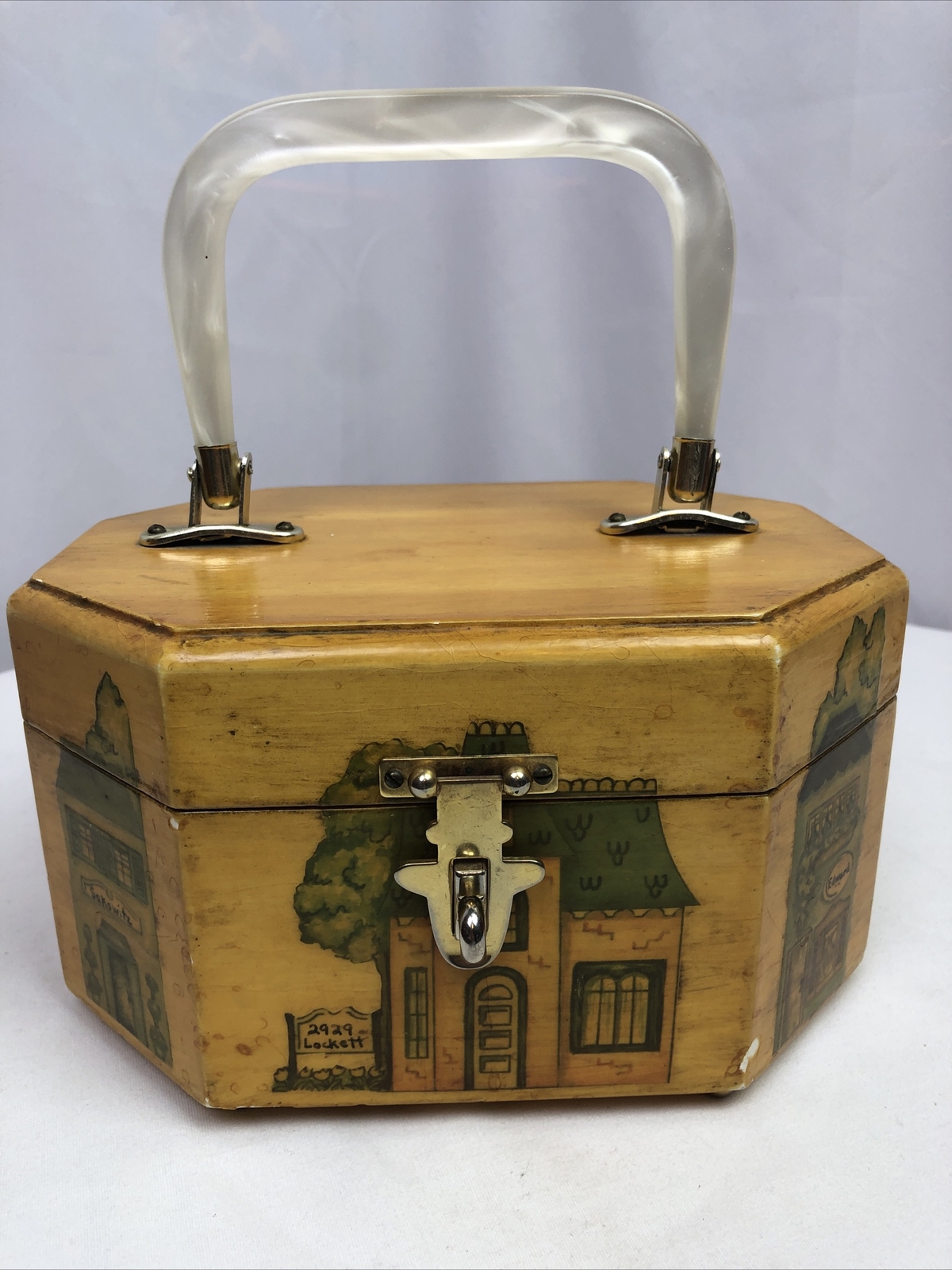 Vintage Marketplace Wooden Box Purse w/ MIRROR Decoupage Handbag 1970's ...