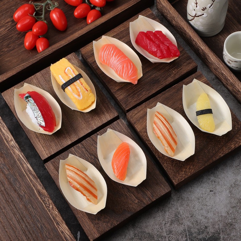 50 Pcs Sushi Wood Boat Snack Containers Japanese Style Food Bowls ...