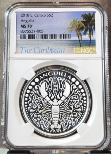 2018 EAST CARIBBEAN SILVER 2 DOLLARS ANGUILLA LOBSTER NGC MS 70 SCARCE ...