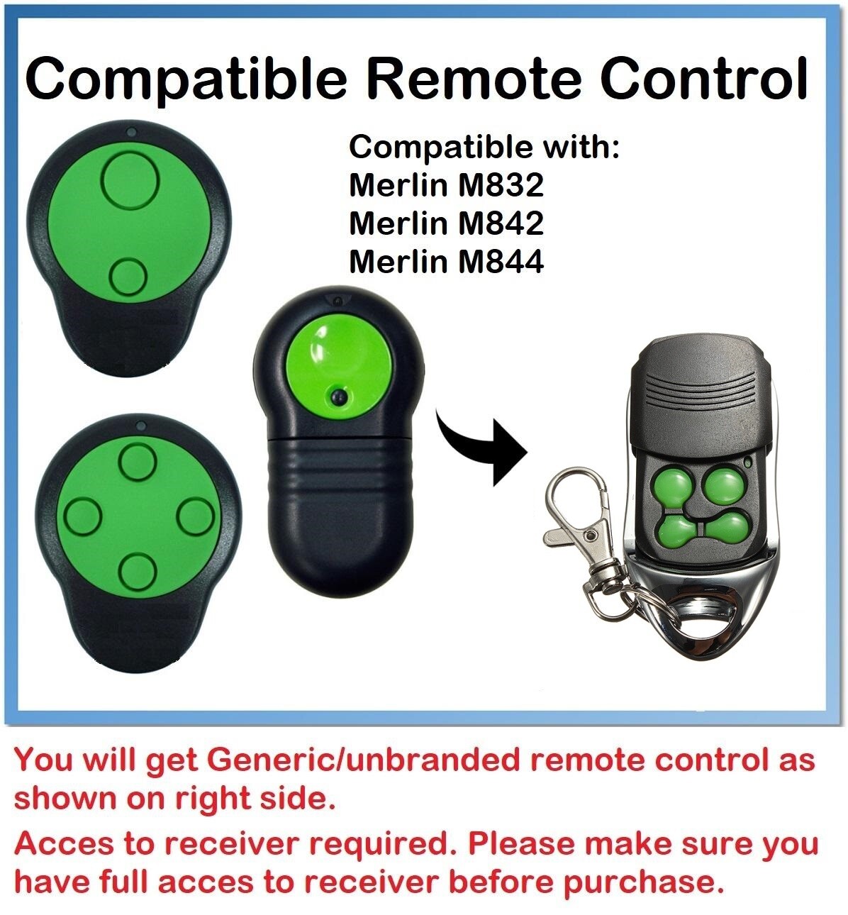 Remote control for Merlin Prolift 230T, Merlin Prolift 430R garage ...