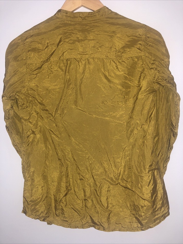 Johnny Was Mustard Gold 100% Silk Half Button Pintuck Placket Blouse ...