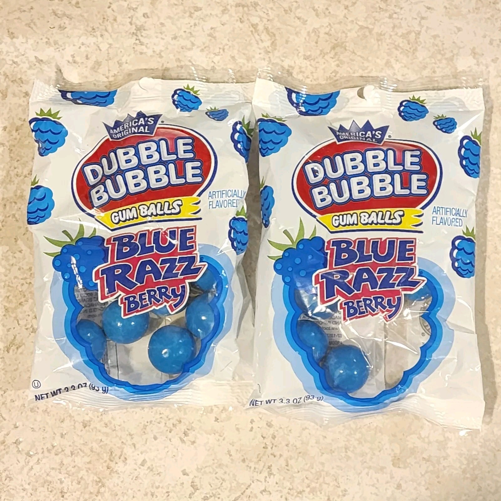 Dubble Bubble BLUE RAZZ Berry Raspberry Gumballs 2 Unopened 3.3 Oz Bags ...