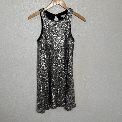 Gianni Bini Women's XS Silver Sequin Dress Lined Teardrop Back Closure ...