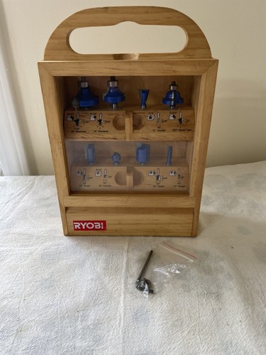 Ryobi 8 Piece Router Bit Set In nice Wooden Box | eBay