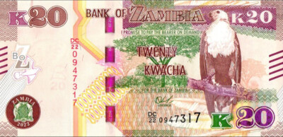 Zambia 20 Kwacha Uncirculated Banknote. single 20 Kwacha ZMW 2022 ...