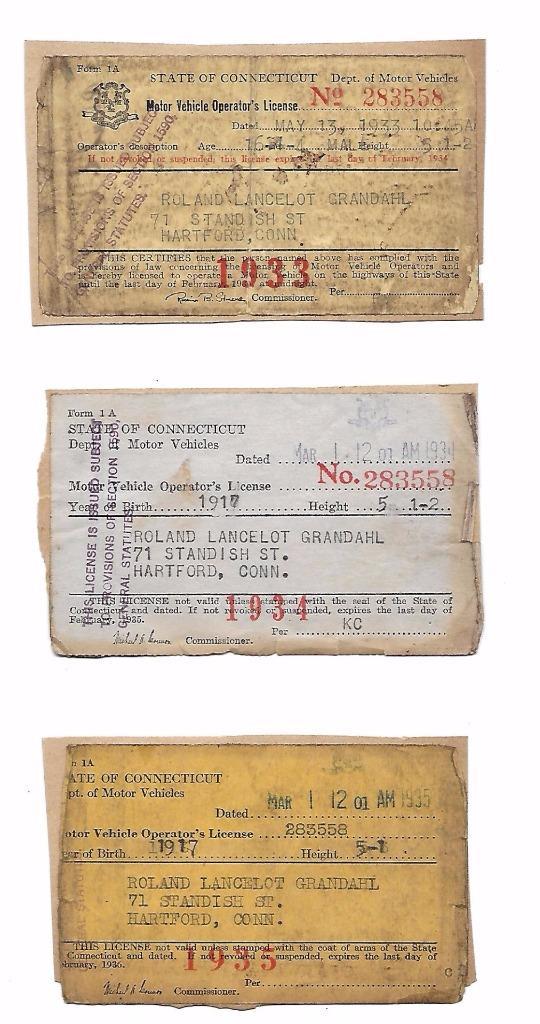 LOT OF 3, 1933-1933-1935 CONNECTICUT DRIVERS LICENSES, HARTFORD ...