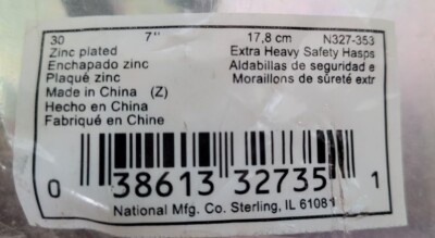 Extra Heavy Duty Steel Safety Hasp - 7"/17.8cm N327-353 National Mfg ...