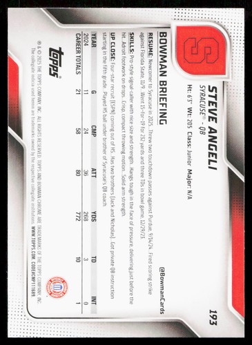 2025 Bowman University Chrome - Steve Angeli #193 Yellow Mini-Diamond ...