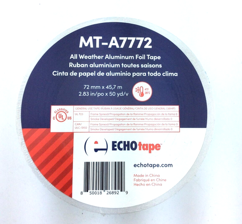 ECHO Tape MT-A7772 All Weather Aluminum Foil Tape 1.89 In. x 50 Yd UL Approved | eBay