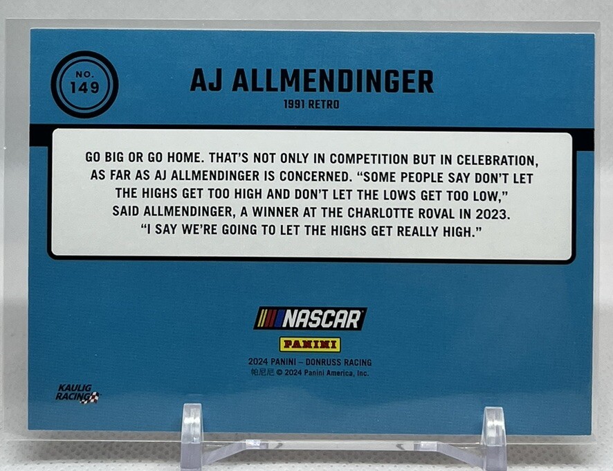 2024 Donruss Racing AJ Allmendinger Retro 91' Red Parallel /299 NASCAR ...