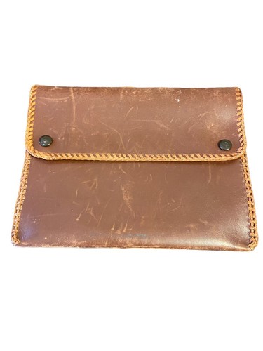 Small Leather Case 7”x5.5” Stitching All The Way Around. Snaps Close | eBay