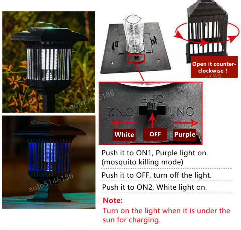 Solar Outdoor Mosquito Zapper Killer Light Garden Decor Lamp Fly Bug ...