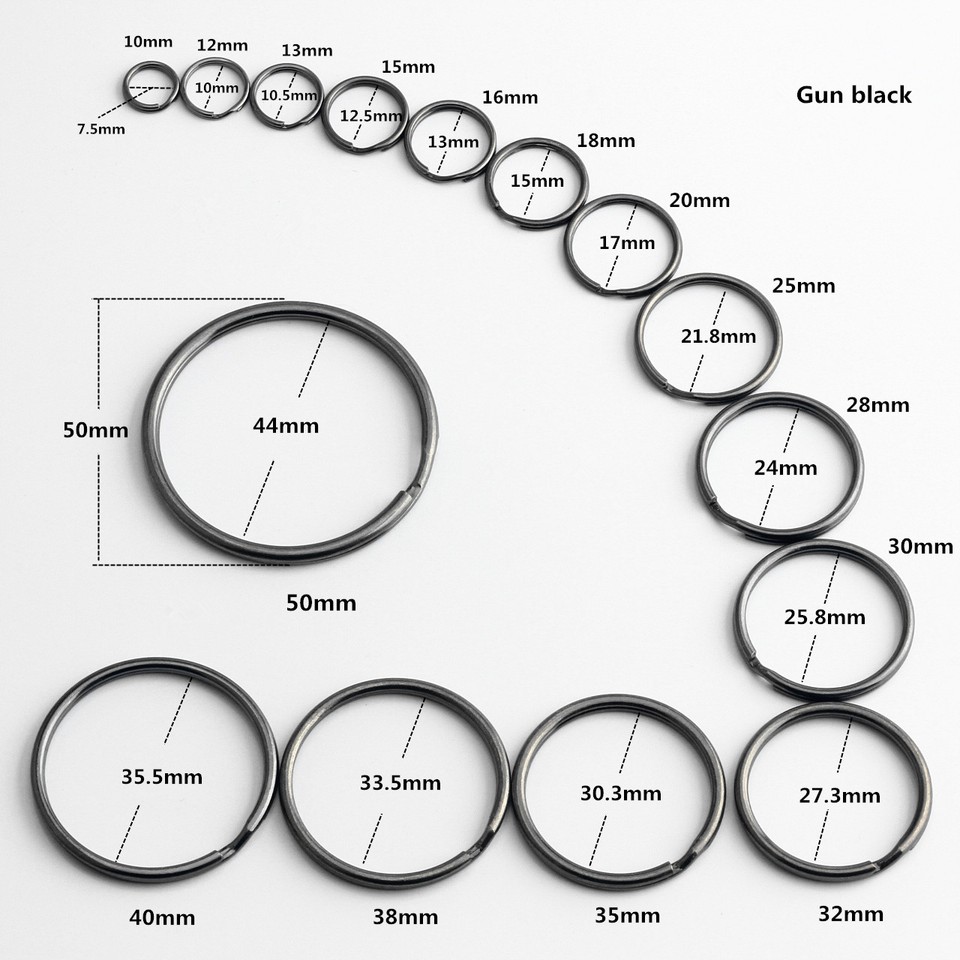 Batch Split Rings10-50mm Gun Black Key Ring Elastic Ring Key Chain Hook ...