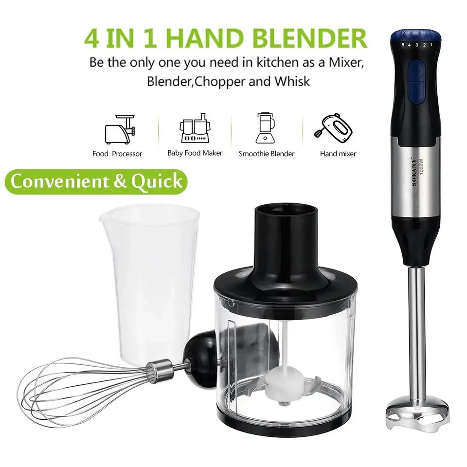 1000W 5 Speed 4 In 1 Immersion Electric Hand Blender Stick Chopper ...