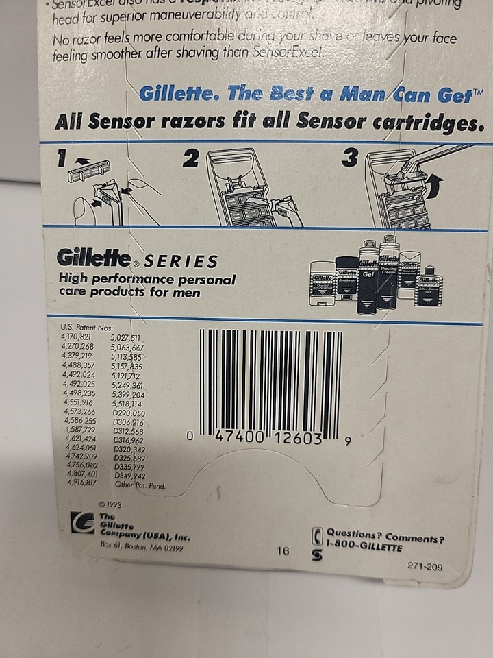 Original Sealed Gillette Sensor Excel Metal Handle NOS With 2 Razor ...