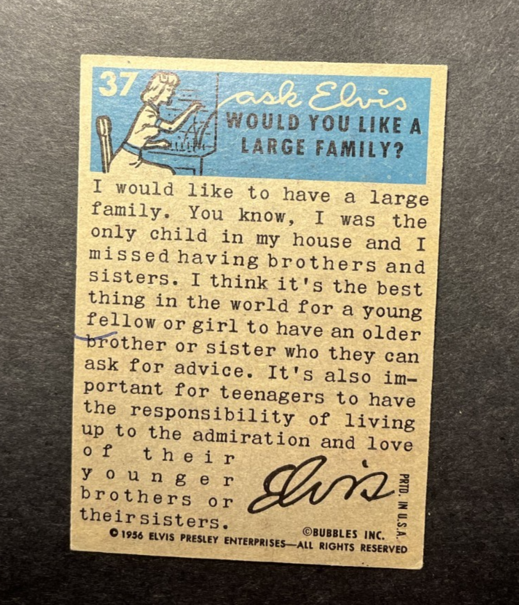 VERY NICE 1956 Elvis Presley CARD # 37 WELL CENTERED | eBay