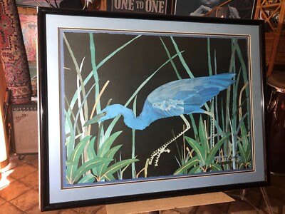 "Dan Goad Blue Heron 1984 Hand Signed" Offset Lithograph "By Georgia ...