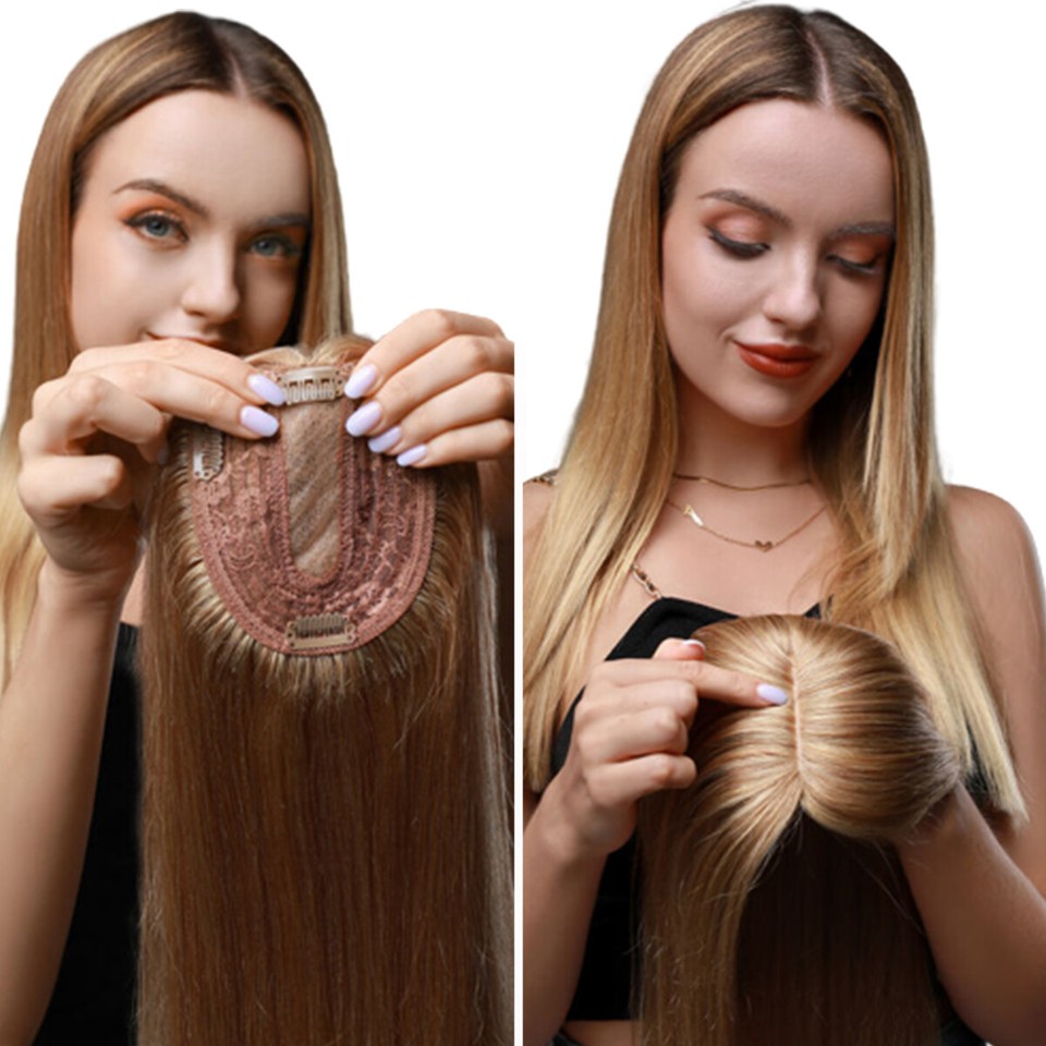 Real Remy Human Hair Toppers Toupee Extensions Clip in Top Middle Part ...