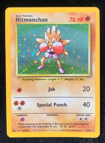 Pokémon TCG Hitmonchan Base Set 7/102 Unlimited Holo Rare - LP ...