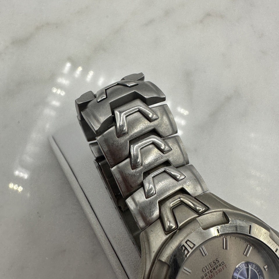 Men’s Guess Watch Waterpro Sliver Blue Face G85299G Stainless Steel New ...