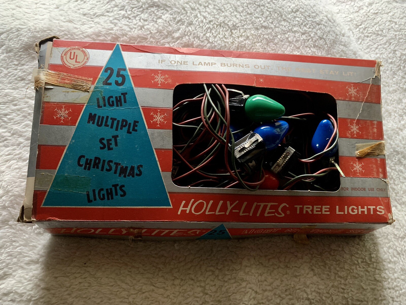 25 Christmas Lights Light String Strand HOLLY-LITE Set Vintage in Box ...