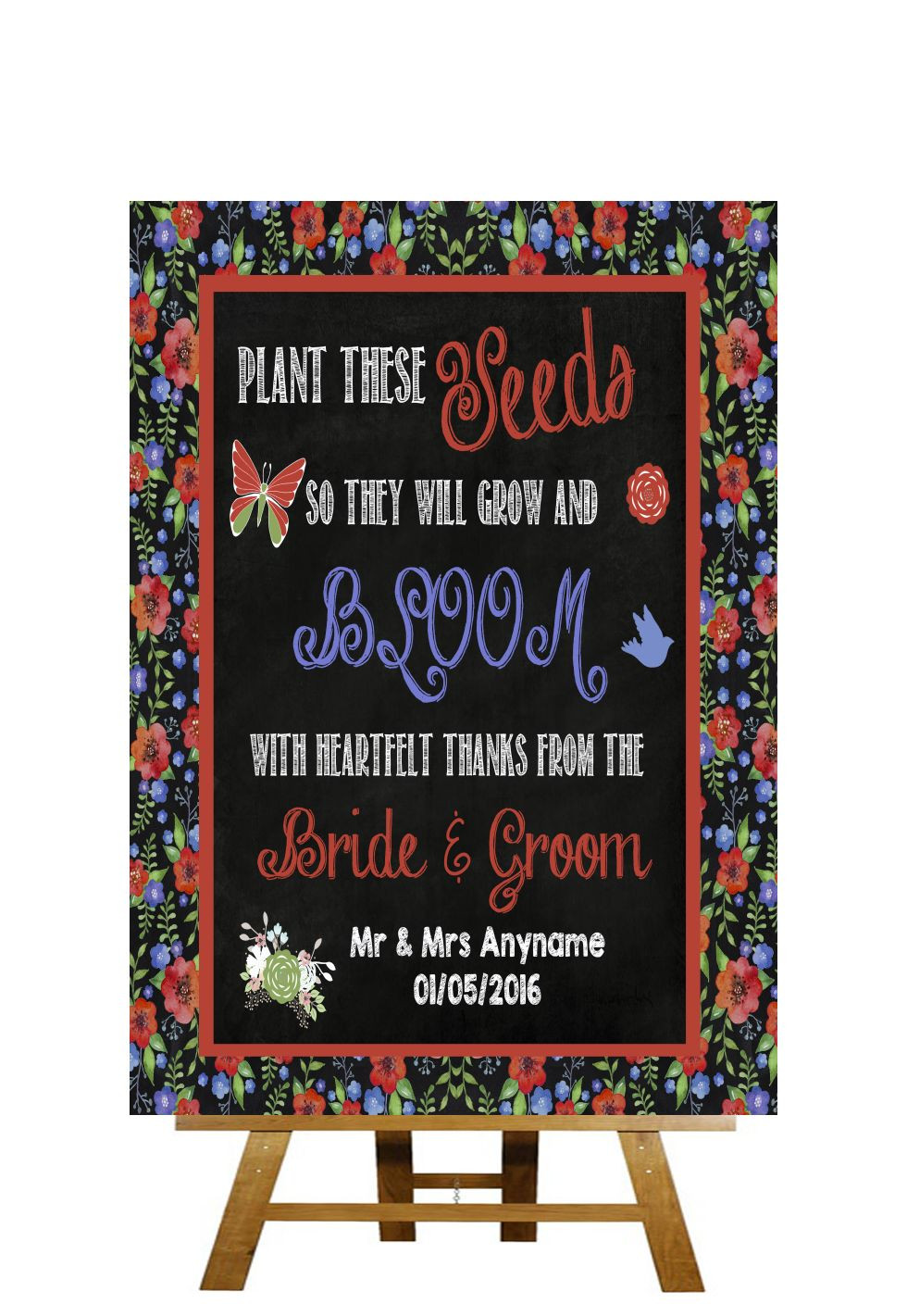 Floral Chalk Board Style Plant These Seeds Personalised Wedding Sign ...